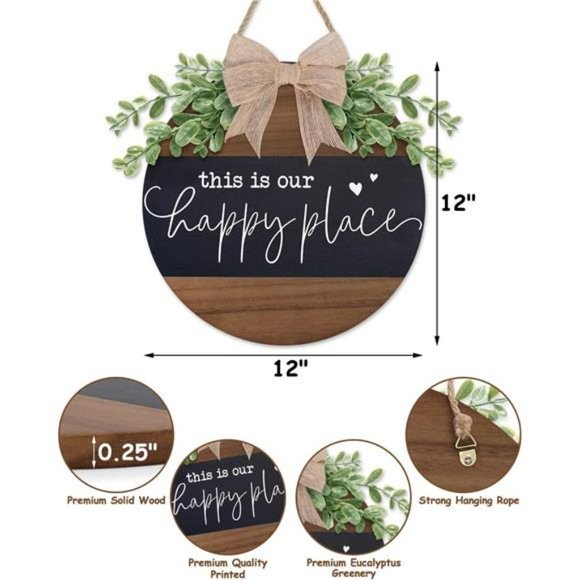 Accents | This Is Our Happy Place Front Door Round Wooden Sign With ...